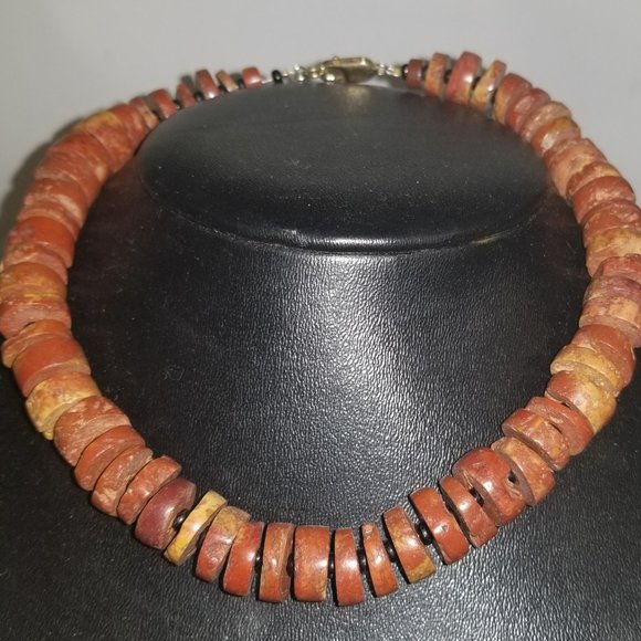 Jewelry | 14k Yellow Gold Jasper Rondelle Disc Stone W Heishi Bead ...